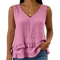 Linen Tank Tops for Women V Neck Wide Strap Double Tiered Ruffle ...