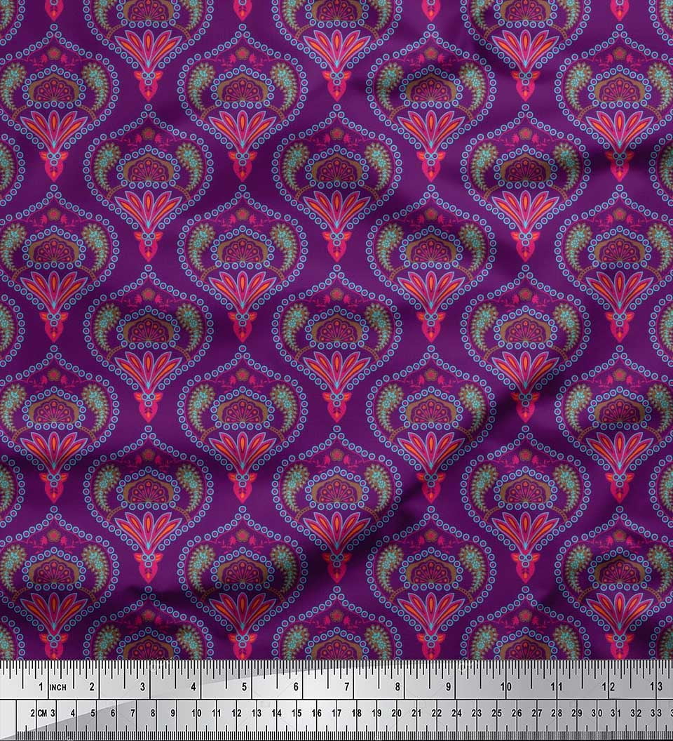 Soimoi Modal Satin Fabric Moroccan Damask Print Fabric by Yard 42 Inch ...