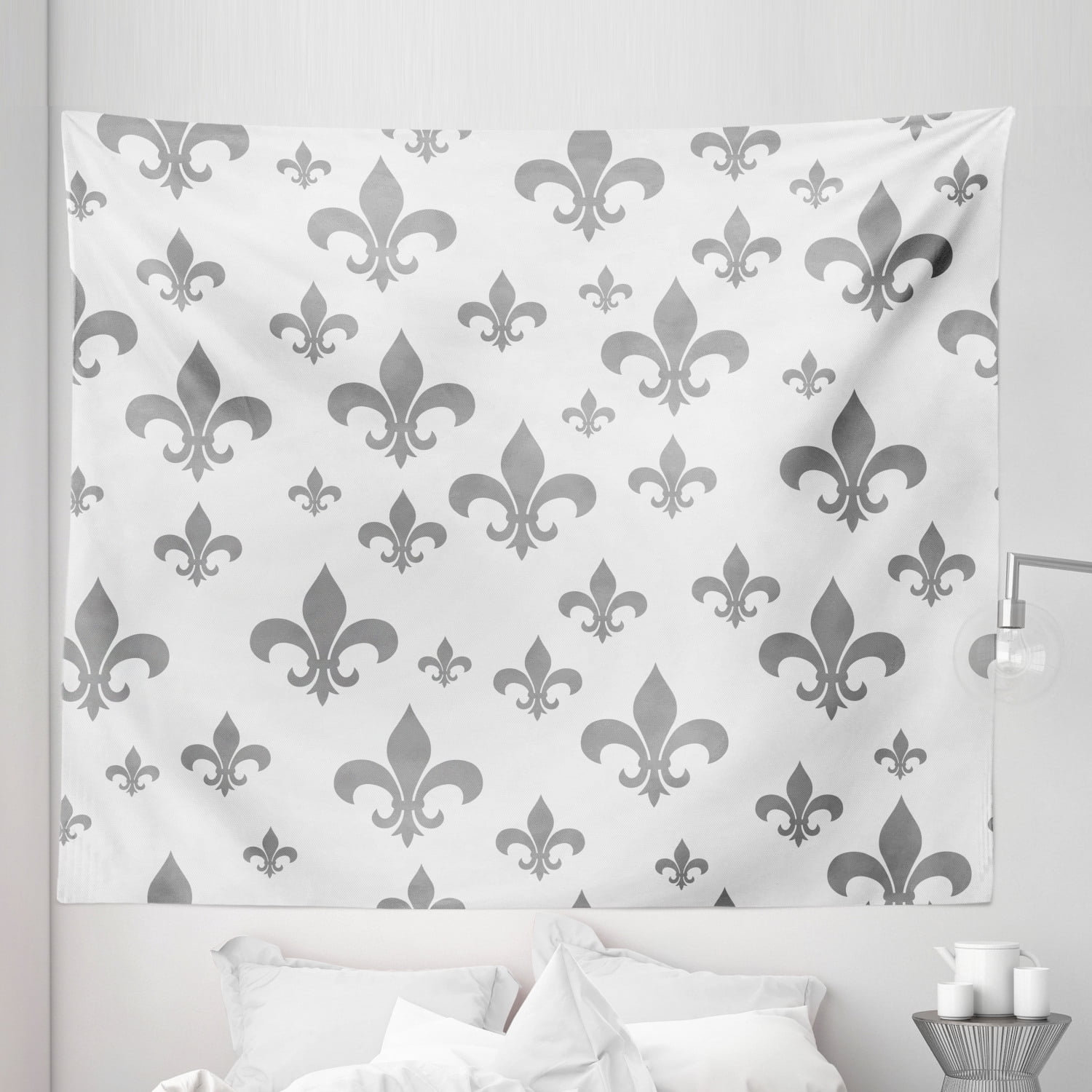 Grey Tapestry, Lily Pattern Classic Retro Royal Vintage European Iris ...