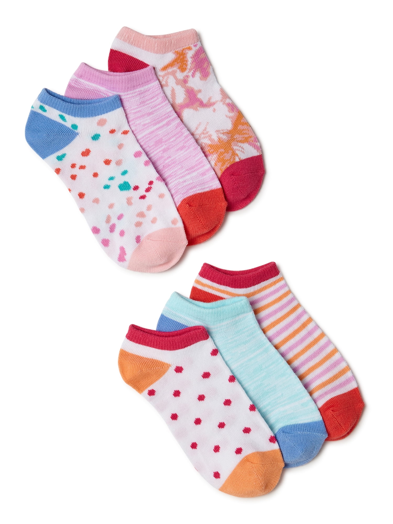 Wonder Nation Girls No Show Fashion Socks, 6-Pack, Sizes S-L - Walmart.com
