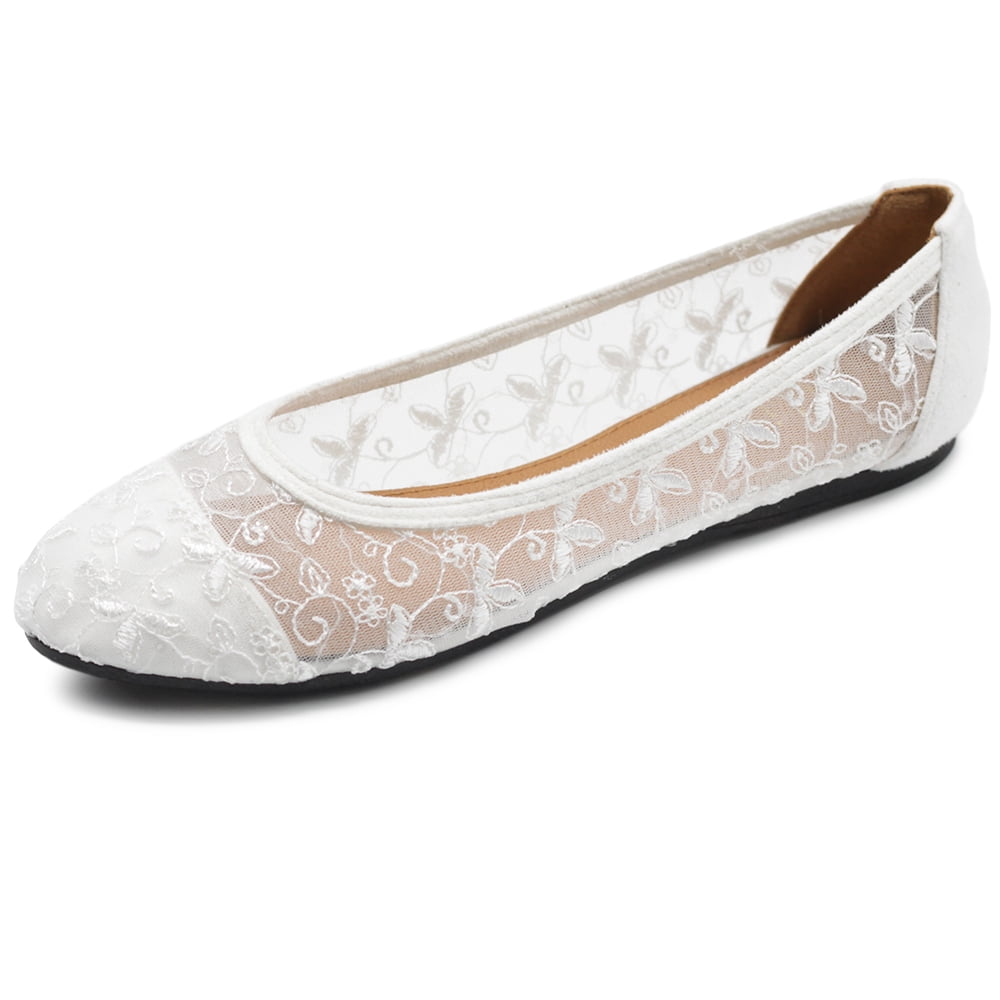 Ollio Women's Shoes Dots or Floral Lace Breathable Round Toe Ballet ...