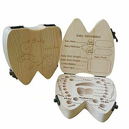 Wood Milk Tooth Keepsake Box Baby Children Save Teeth Storage Holder ...