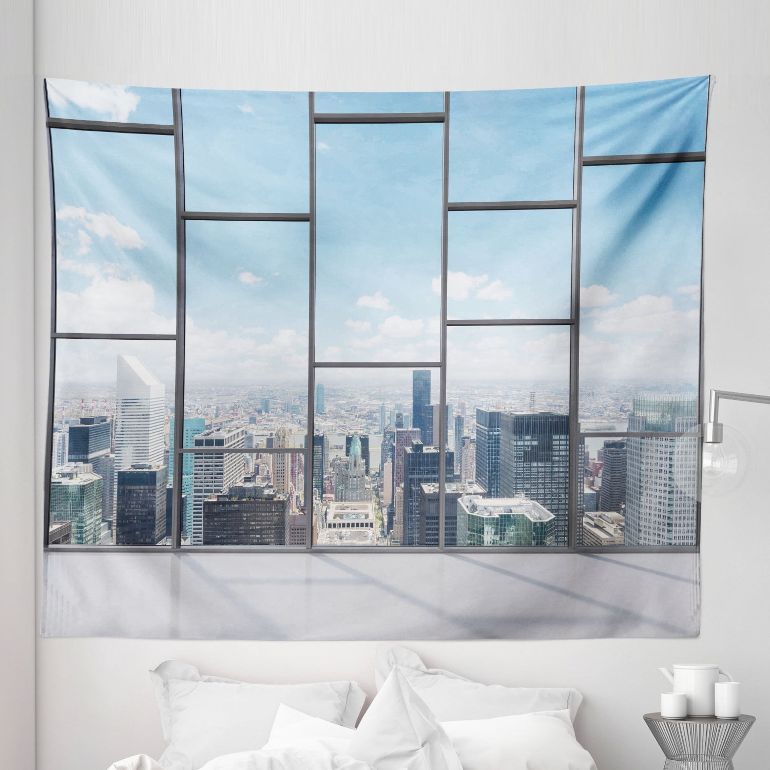 Scenery Tapestry, Office with Big Wide Windows City Building ...