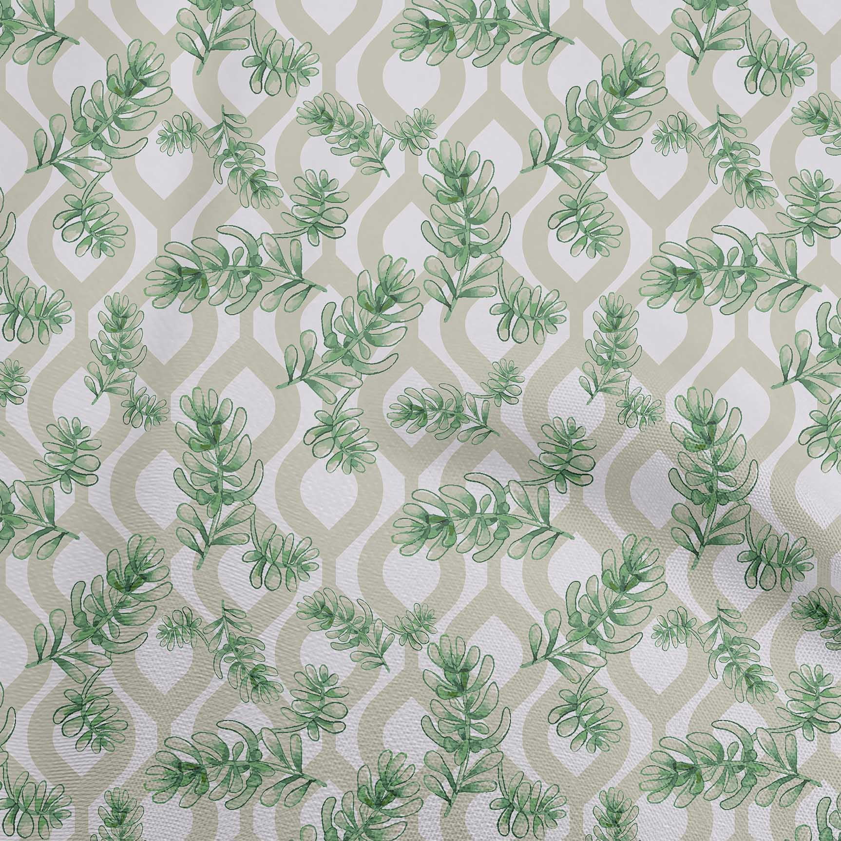 oneOone Silk Tabby Green Fabric Leaves Dress Material Fabric Print ...