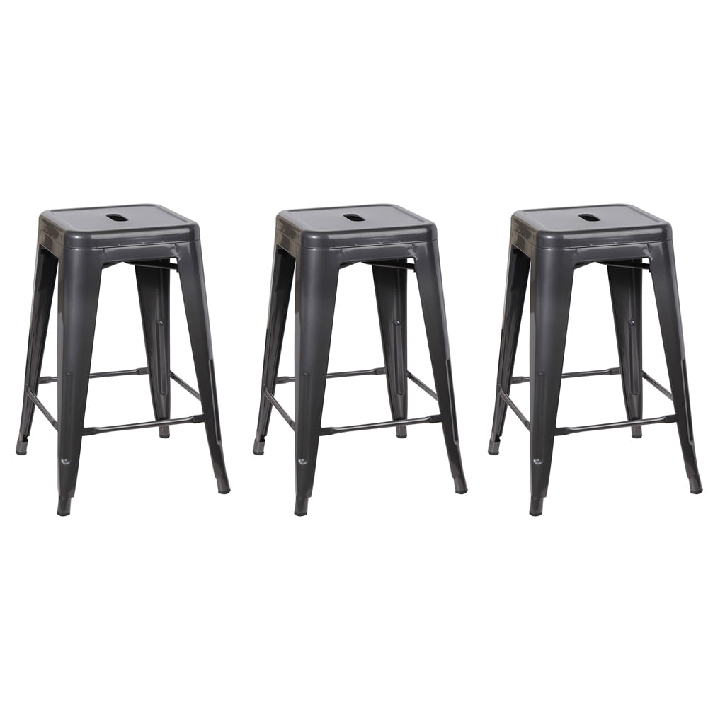Leejay 24 inch Gun Gray Backless Counter Height Metal Bar Stool Set of ...