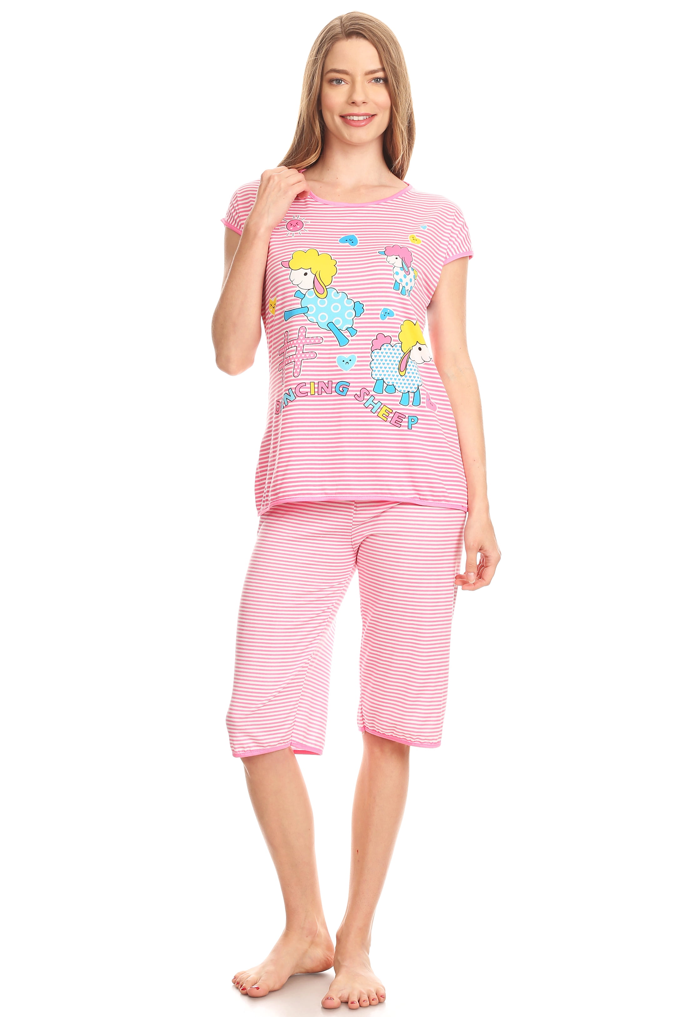 Lati Fashion Women Capri and Short Sleeve Top 2-Piece Female Pajamas ...