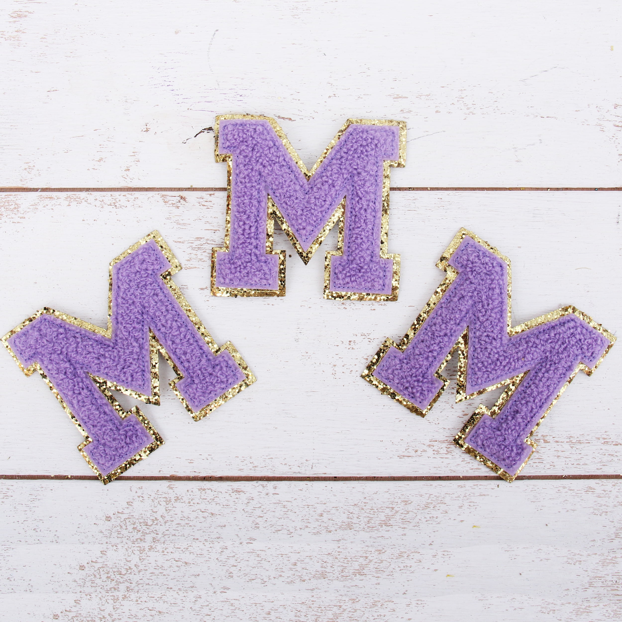 3 Pack Chenille Iron On Glitter Varsity Letter "M" Patches - Lavender ...