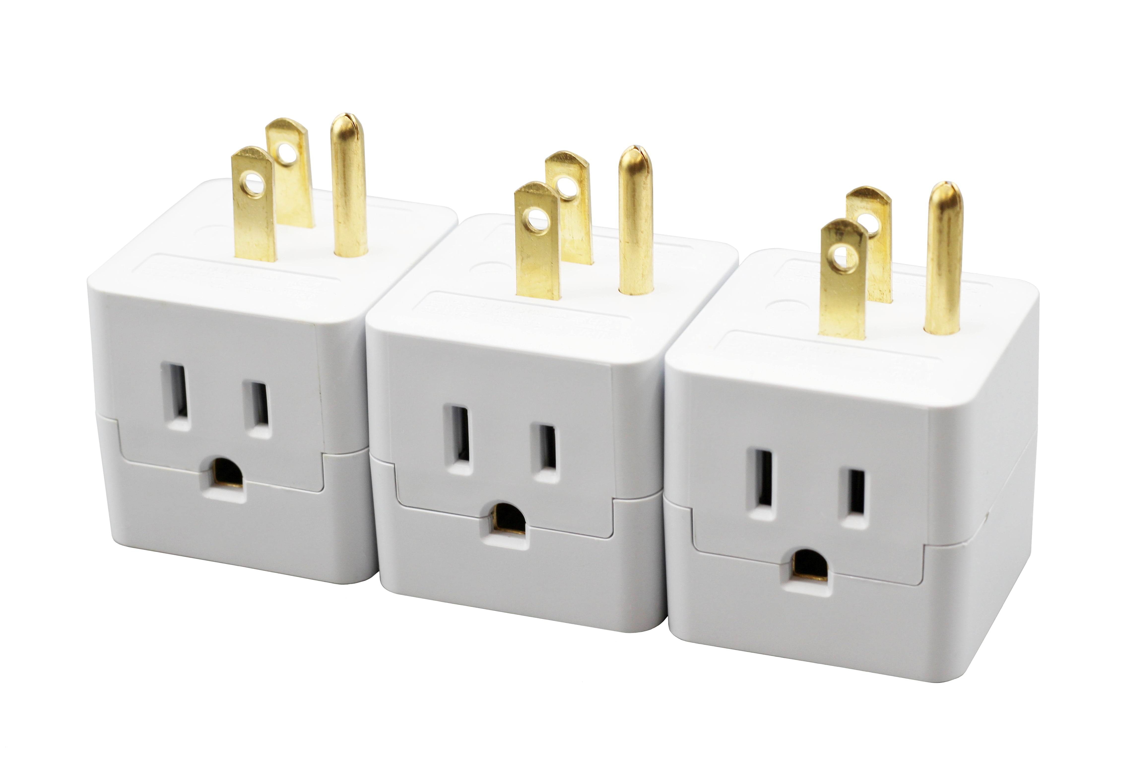 3 Outlet Wall Adapter Travel Cube – Grounder Splitter Turns One Outlet ...