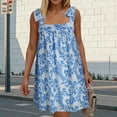 COMVALUE Women Floral Tie Shoulder Mini Dress Summer Cute Square Neck ...