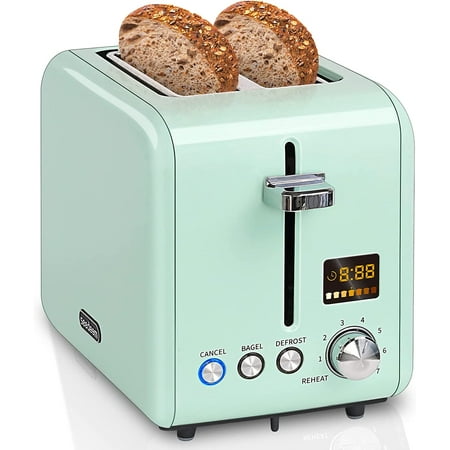 Toaster 2 Slice, Stainless Steel Bread Toaster with Colorful LCD ...