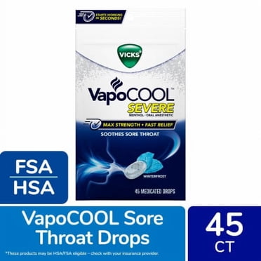 Vicks VapoCool Sore Throat Drops With Anesthetic Cooling Vapor, 16 Ct ...