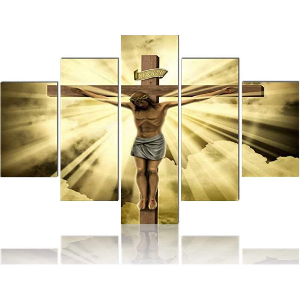 TISHIRON 5PCS Framed Jesus Canvas Wall Art Set,60"x40" Jesus Crucified ...