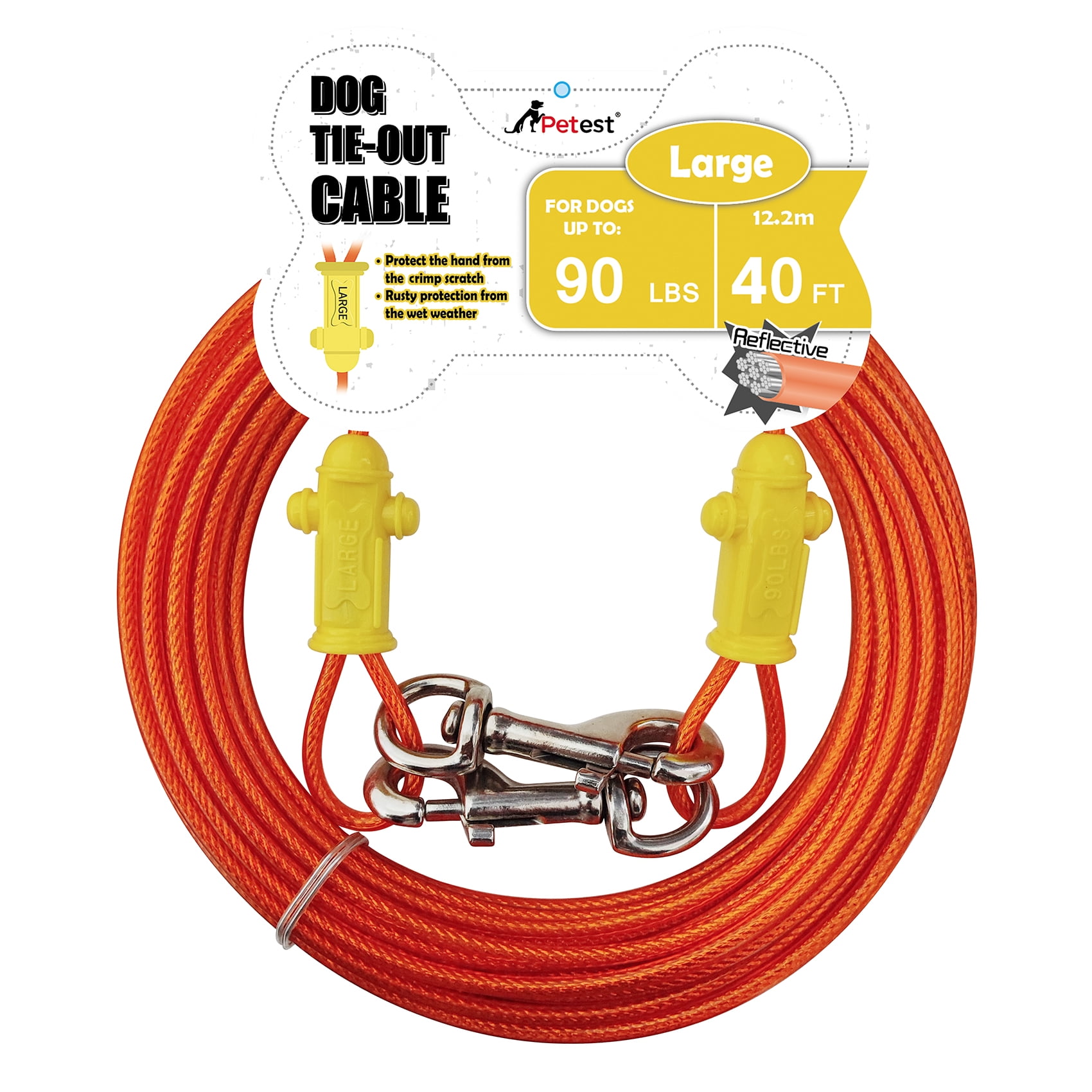 Petest Reflective Tie Out Cable with Crimp Cover for Large Dogs Up to ...