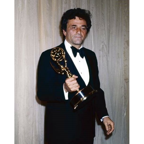 Peter Falk holds his Columbo Emmy award wearing tuxedo 8x10 inch photo ...