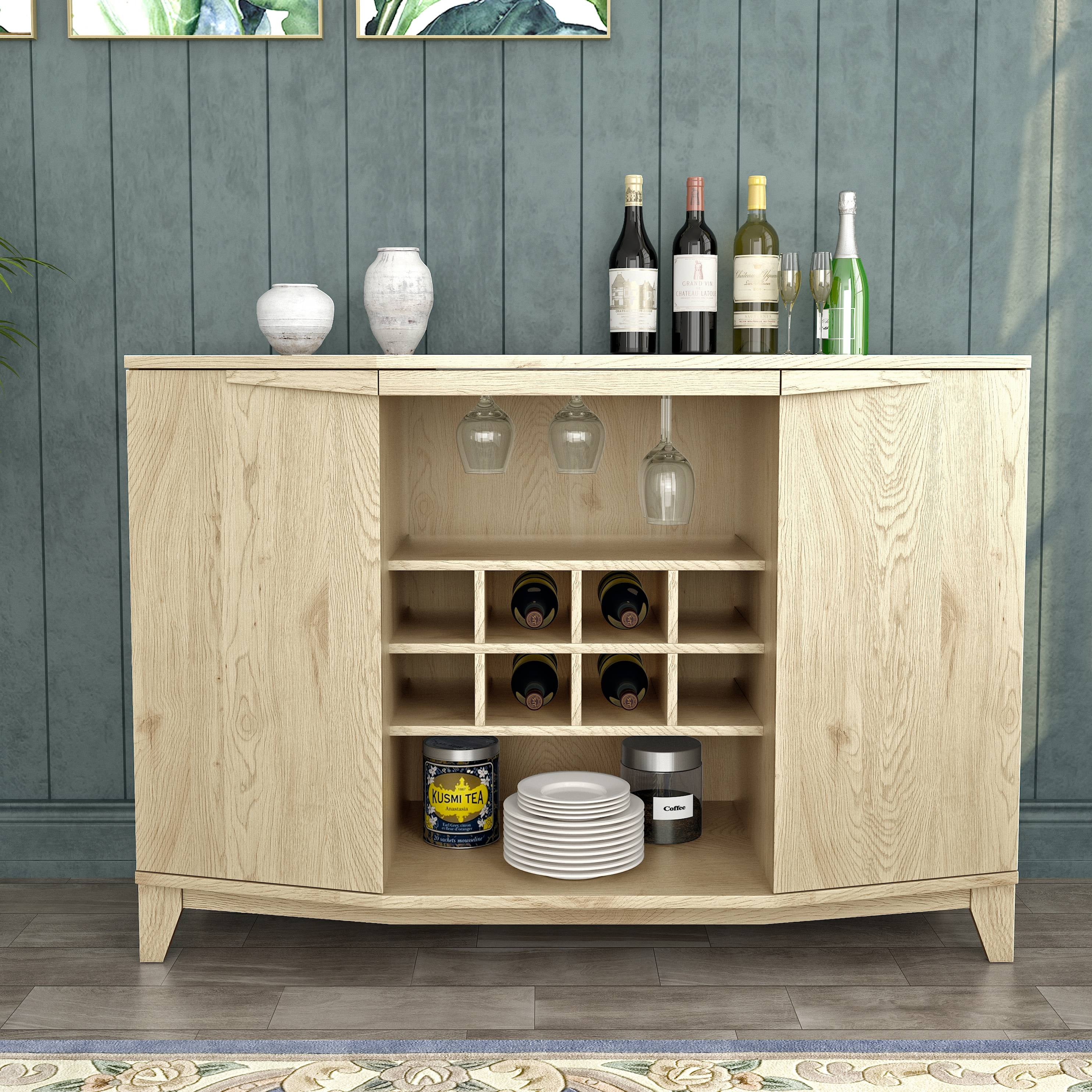 FESTIVO 51 inch Classic Wood Buffet Bar Cabinet with Wine Rack- Oak ...