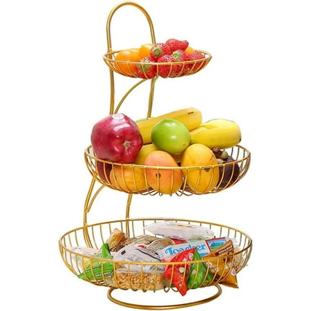 Large 3 Tier Fruit Basket - Metal Tiered Fruit Basket Worktop ...