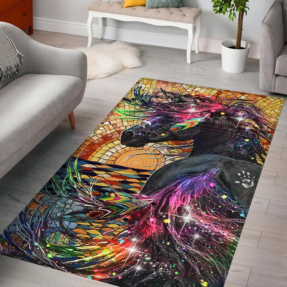 Rectangle Area Rug For Living Room, Bedroom, Horse Rug NNT211R - 4x6 ft ...