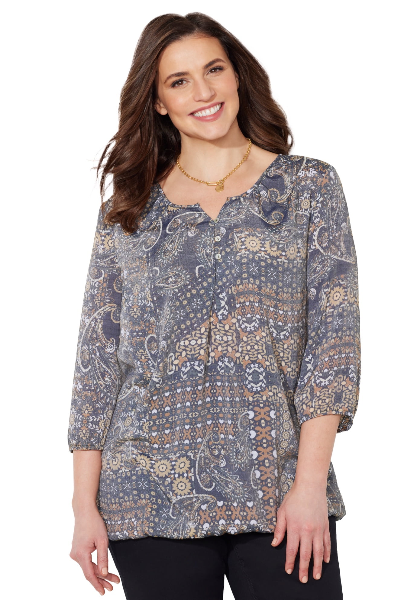 Catherines Women's Plus Size Santa Fe Peasant Top - Walmart.com