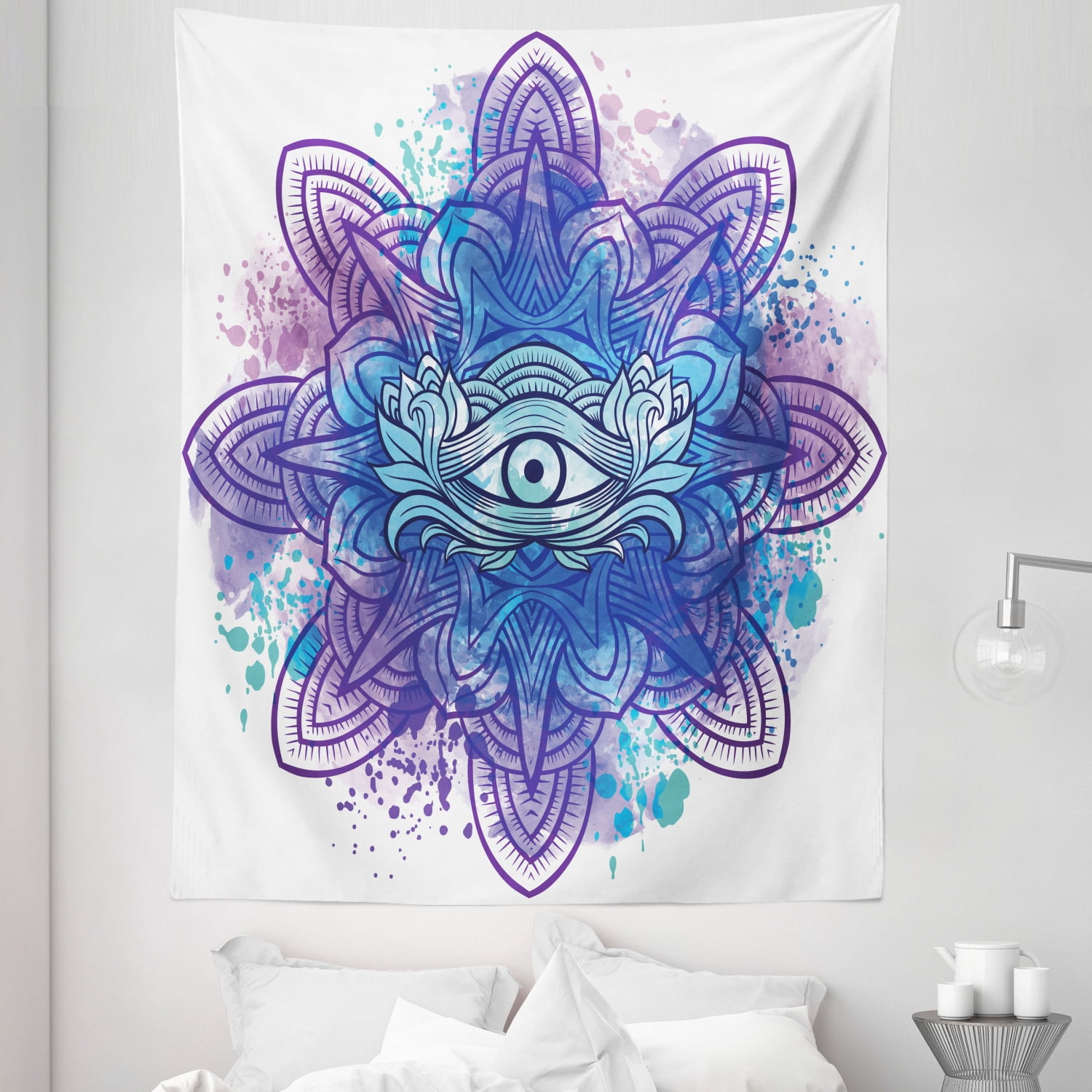 Eye Tapestry, Third Eye with Hand Drawn Mandala Vivid Colors Aura Inner ...