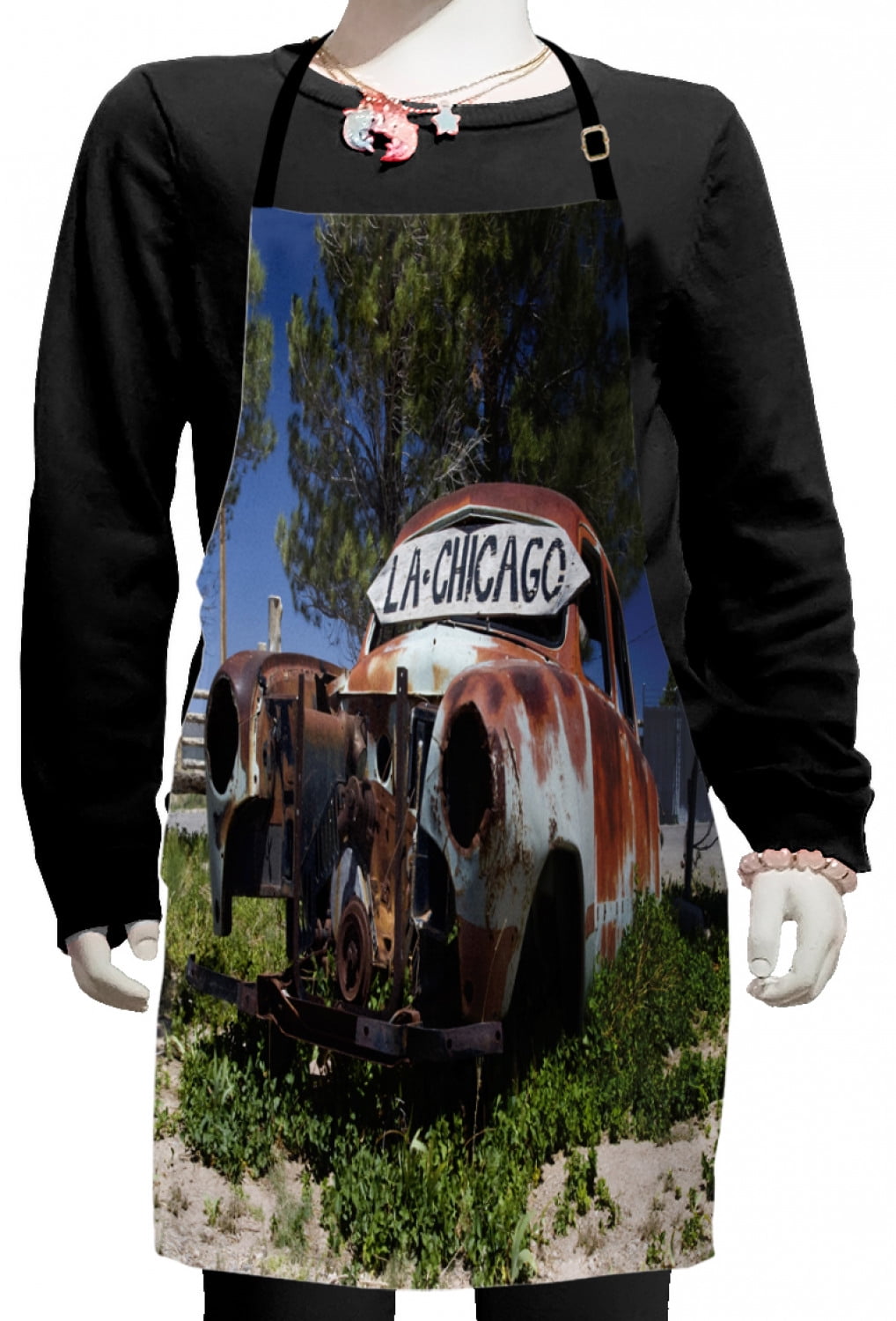 Vintage Car Kids Apron, Old Car Trees Greenery in the Famous Route 66 ...