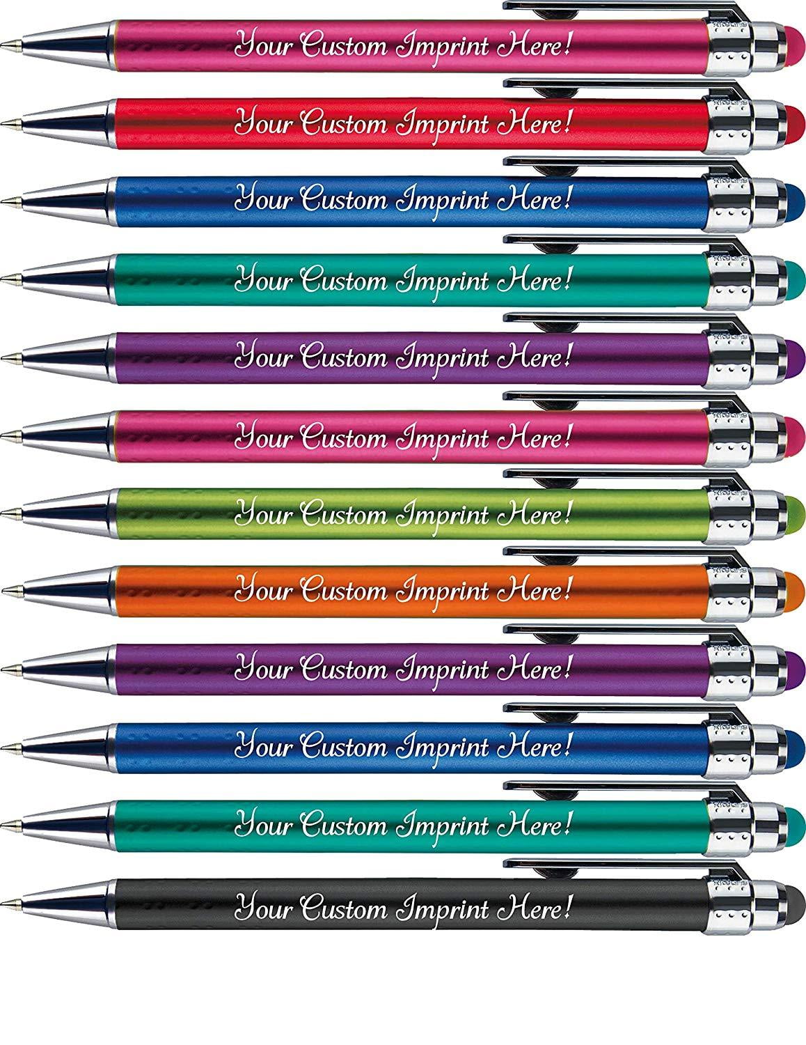 Personalized Pens with Stylus Tip, Bright Lights, Black Writing, 12 ...