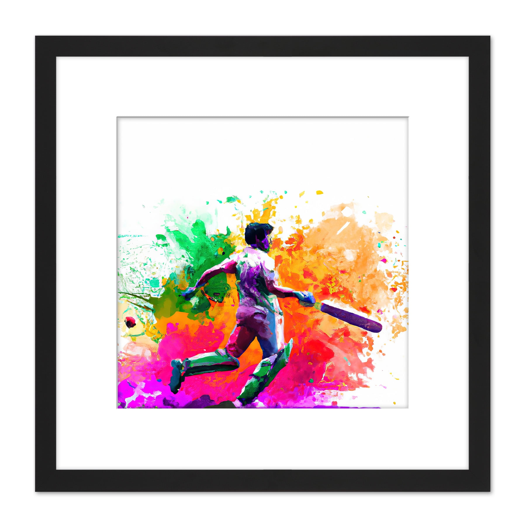 Indian Cricket Batsman Sports Colour Burst Splatter Orange Pink ...