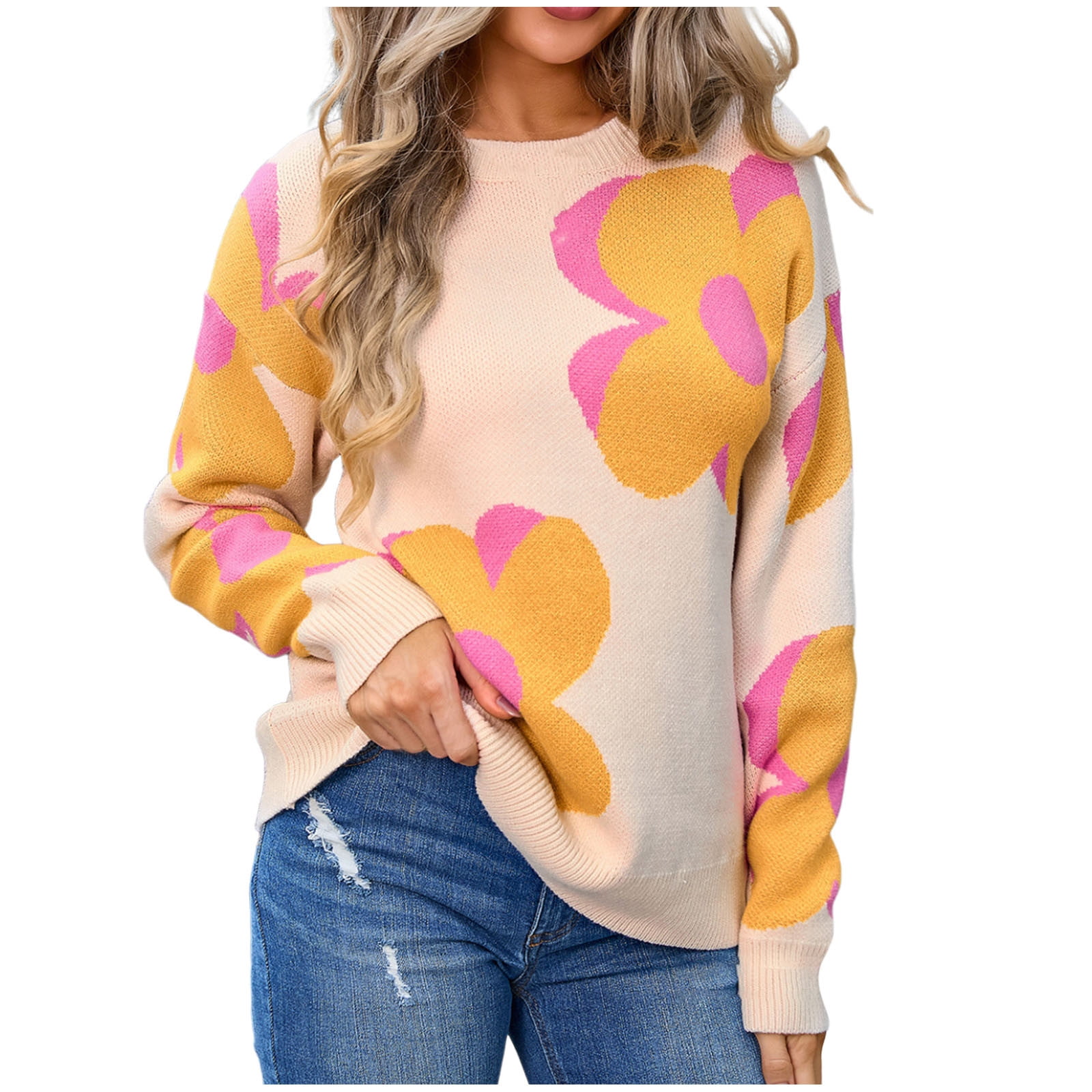 Click here for Yxmi Womens Floral Print Sweater  Long Sleeve Roun... prices