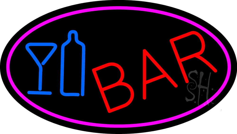 Cursive Bar With Wine Bottle And Glass LED Neon Sign 10 x 24 - inches ...