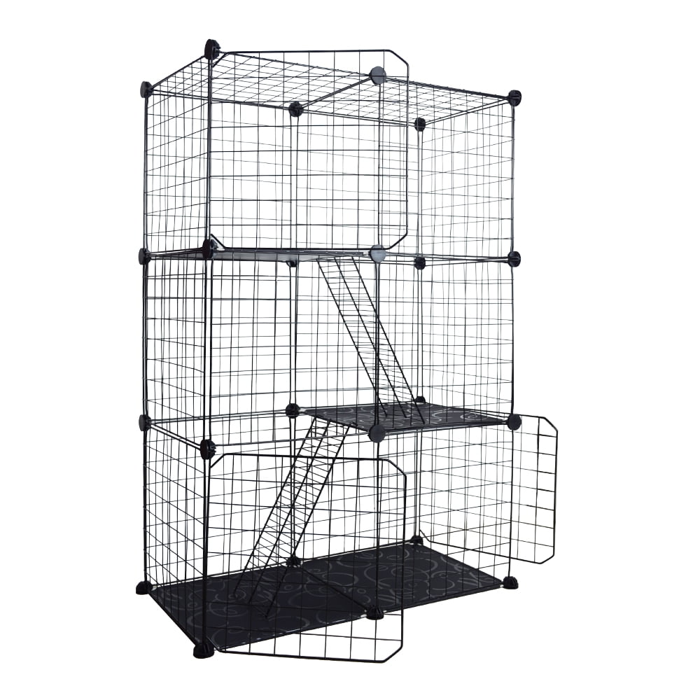 Zorvo Pet Fence Cute Cat Cage Stable Pet Wire Cage 24 Pieces Foldable 3 ...