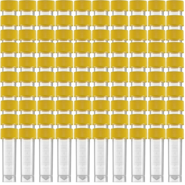 100Pcs 5ml Yellow Lab Plastic Frost Test Tubes Vial Seal Cap, Graduated ...
