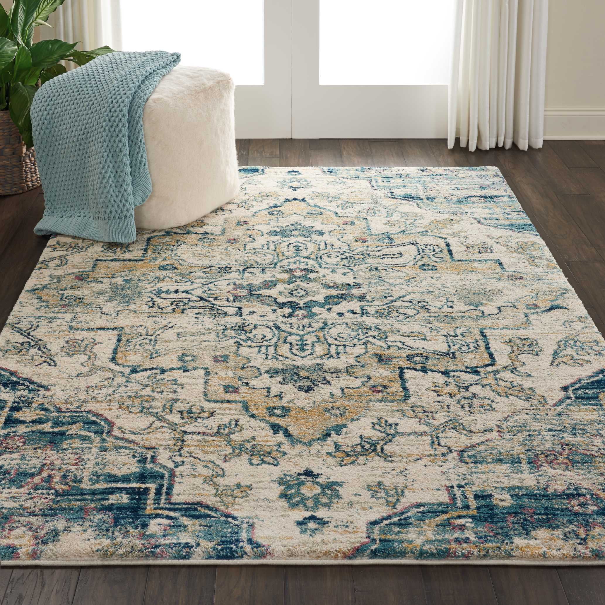 Nourison Fusion Oushak Center Medallion Cream/Blue Area Rug - Walmart ...