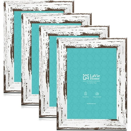 HTWW 5x7 Picture Frames (4 Packs, Distressed White) Wooden Textured ...