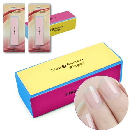 2 Pc 4 Way Nail Buffer Blocks File Buff Smooth Shine Toe Separator Nail ...