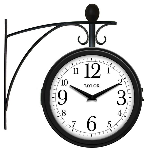 Taylor 8.25-inch Metal Station Clock with Thermometer in Black ...