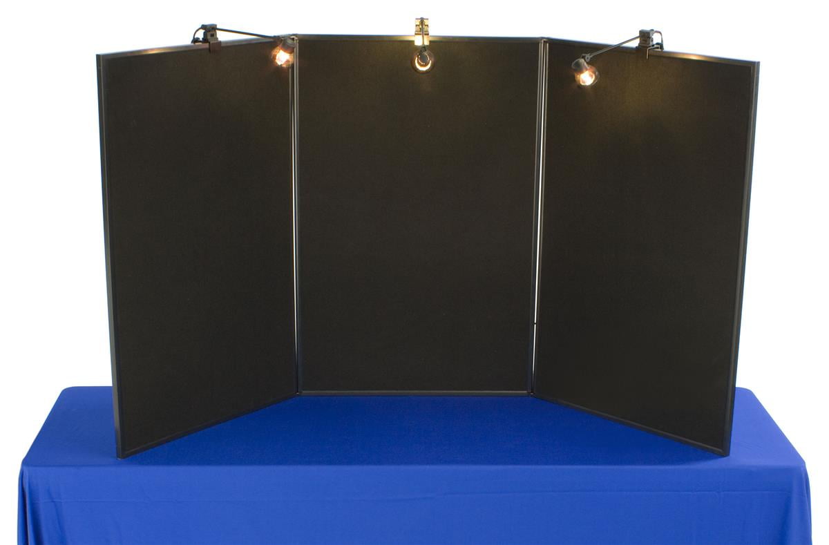 3-Panel Tabletop Exhibition Board, 72 x 36, with 3 Spotlights - Black ...