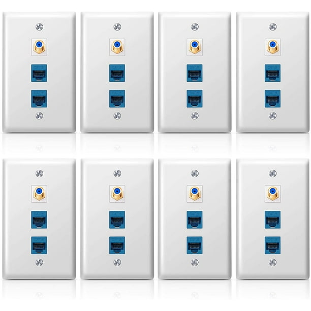 8 Pieces Ethernet Coax Wall Plates, Cat6 Coax Network Wall Plate with 2 ...