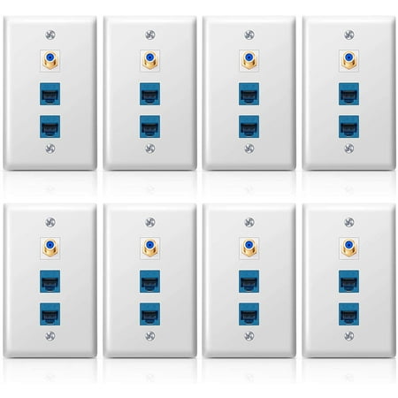 8 Pieces Ethernet Coax Wall Plates, Cat6 Coax Network Wall Plate with 2 ...