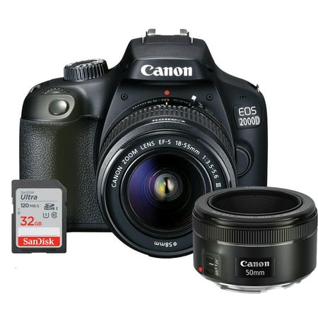 Canon EOS 2000D Digital SLR Camera + 18-55mm Lens + Canon EF 50mm f/1.8 ...