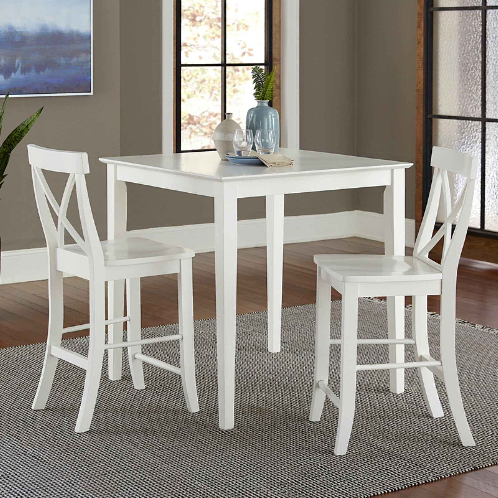 36" Square Counter Height Dining Table with 2 X-Back Stools - White - 3 ...