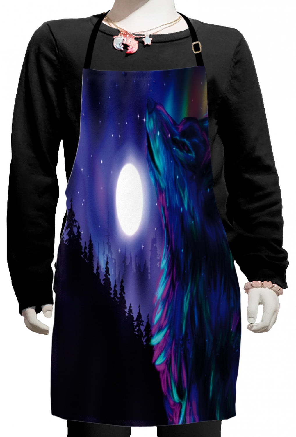 Moon Kids Apron, Northern Imagery Aurora Borealis Wolf Spirit Forest ...