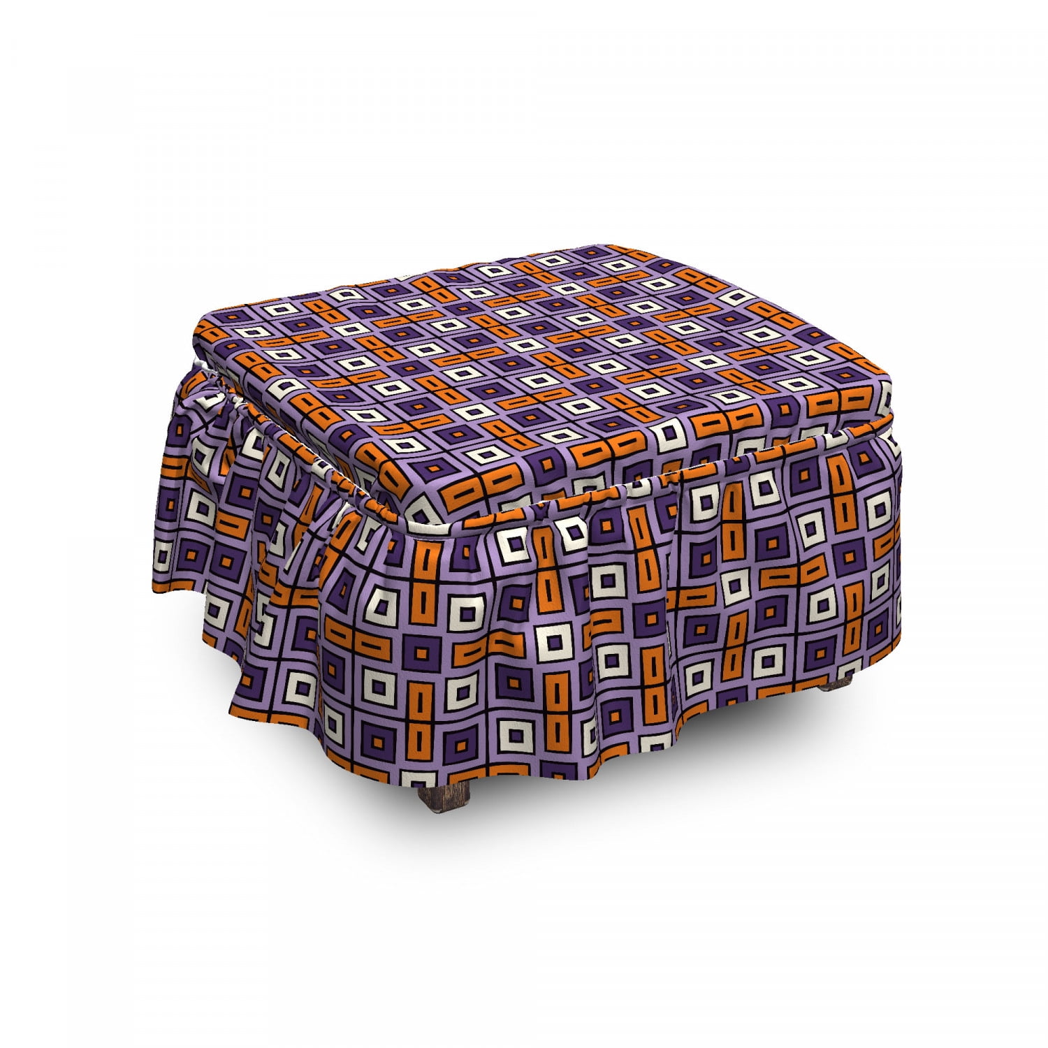 Geometric Ottoman Cover, Retro 70's Abstract Art, 2 Piece Slipcover Set ...