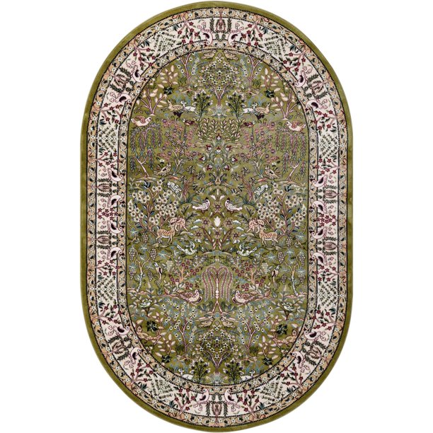 Rugs.com Rabia Collection Rug – 4' x 6' Oval Green Low Rug Perfect For ...