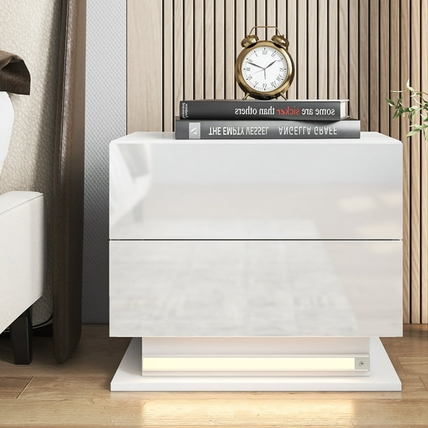 Hommpa LED Nightstand with Auto Sensor Light Modern Night Stand 3-color ...