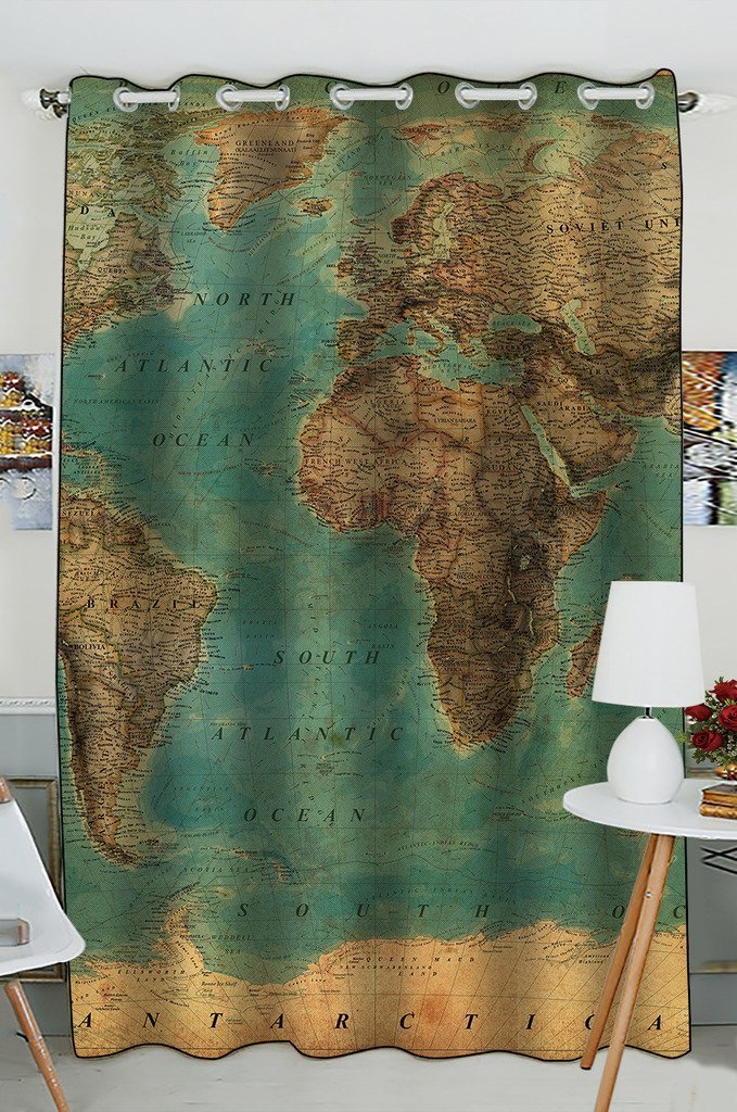 GCKG Vintage Style World Map Pattern Blackout Curtains Window treatment ...