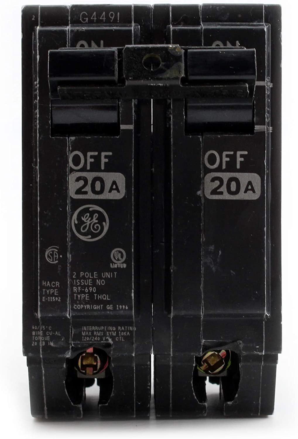 GE THQL2120 Plug-In Circuit Breaker, 2-Pole, 20-Amp, 120/240-Volt ...