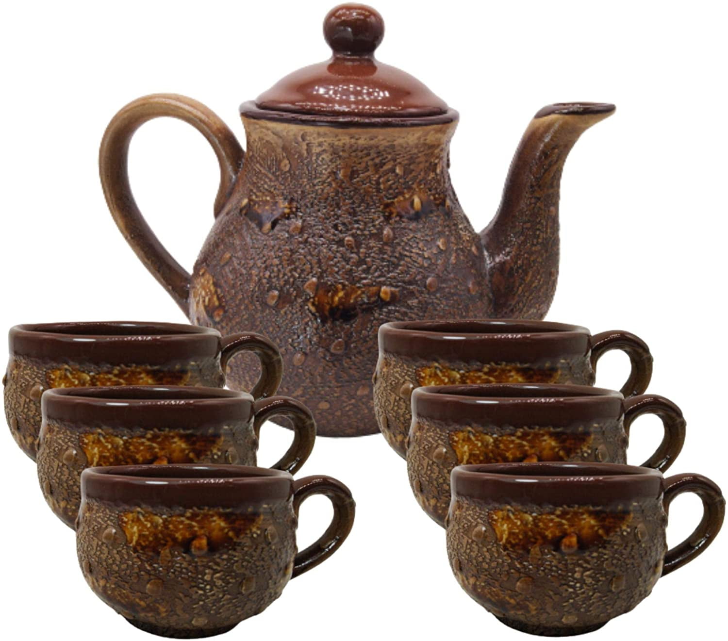 India Meets India Dark Brown Ceramic Tea Pot Kettle 27 Oz Set of 6 ...