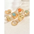 7pcs Multicolor Goldtone Thick Layered Ring Set With Green Blue Orange ...