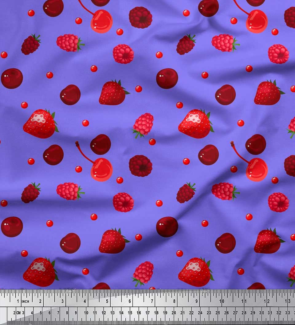 Soimoi Crepe Silk Fabric Raspberry,Strawberry & Cherry Fruits Print ...