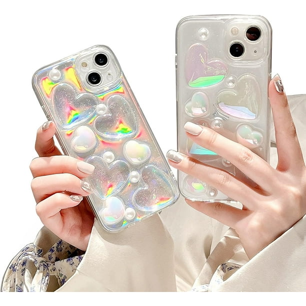 Heart Phone Case,Cute Laser Love Hearts Shape iPhone 13Pro Case,Rainbow ...
