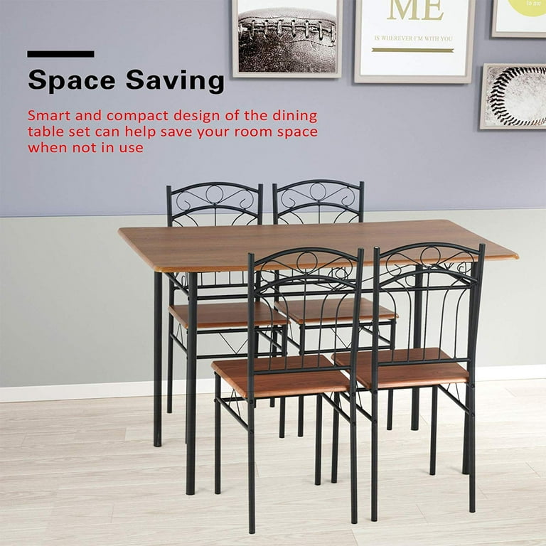 mecor 5 Piece Dining Table Set Vintage Wood Tabletop Kitchen Table w 4 Chairs with Metal Frame Reddish Brown Walmart